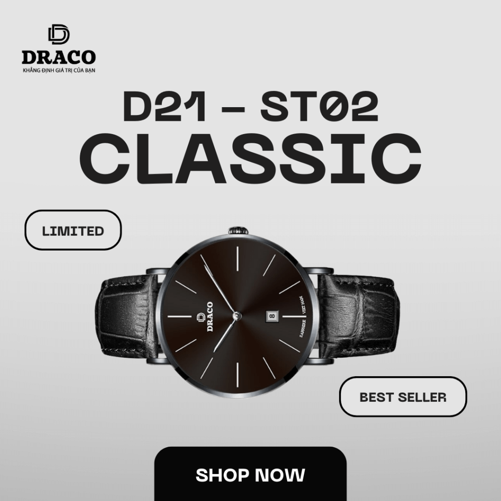 DRACO D21-ST02 "Classic Boy" ĐEN DÂY DA ĐEN - DRACO WATCH - Khẳng Định ...