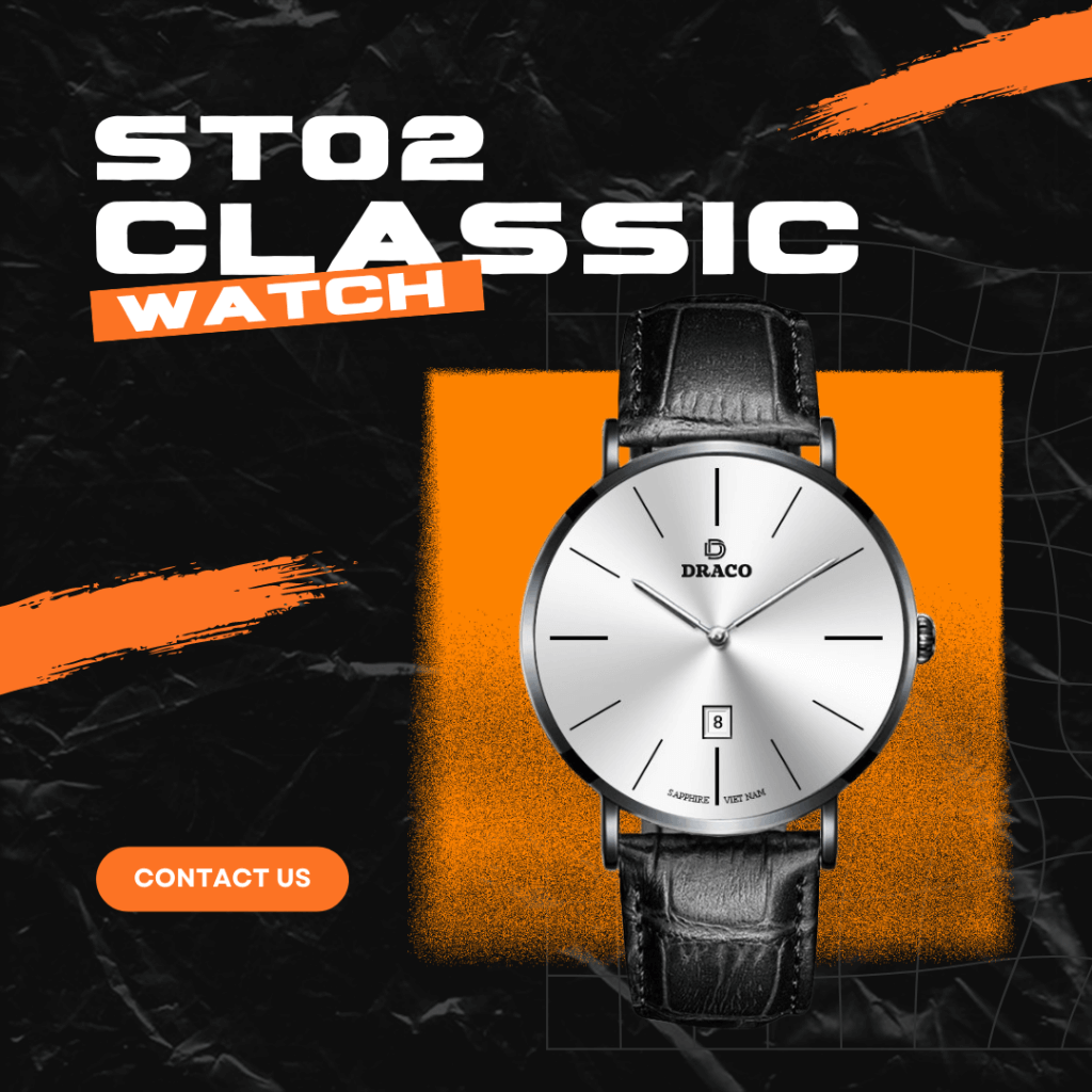 DRACO D21-ST02 "Classic Boy" TRẮNG DÂY DA ĐEN - DRACO WATCH - Khẳng ...